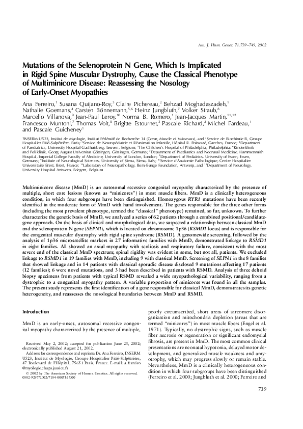 (PDF) Mutations of the Selenoprotein N Gene, Which Is Implicated in ...