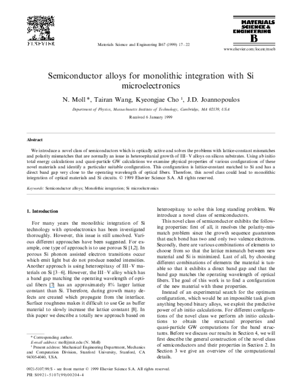 (PDF) Semiconductor alloys for monolithic integration with Si microelectronics