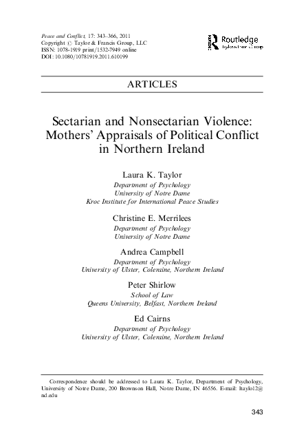 (PDF) Sectarian and nonsectarian violence: Mothers' appraisals of ...