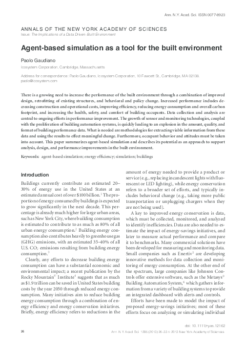 (PDF) Agent-based simulation as a tool for the built environment