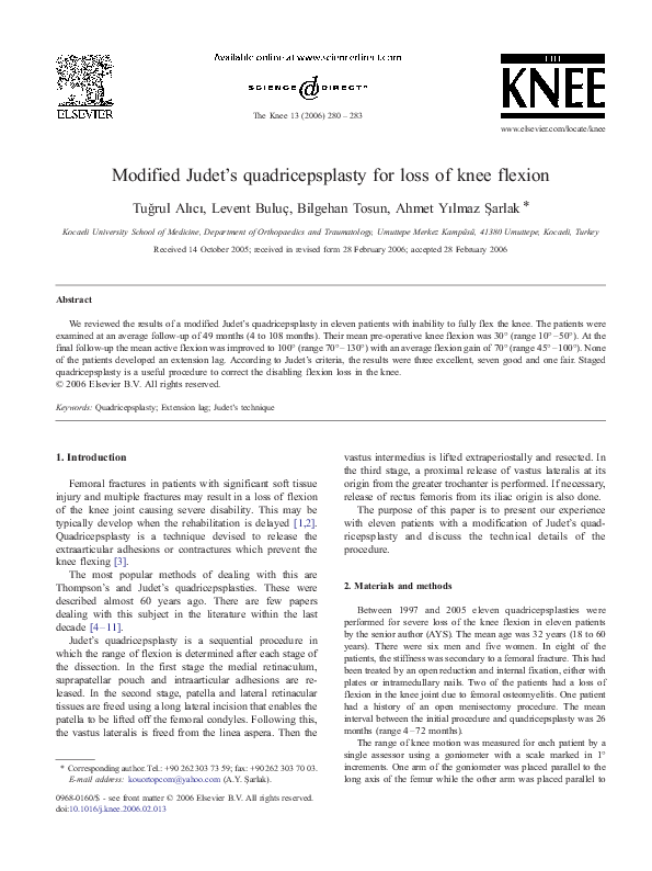 (PDF) Modified Judet's quadricepsplasty for loss of knee flexion