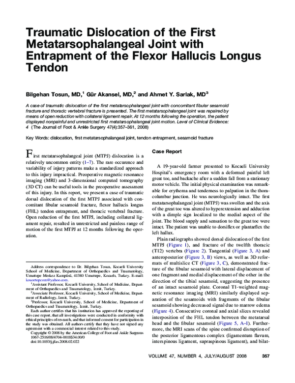 (PDF) Traumatic Dislocation of the First Metatarsophalangeal Joint with ...