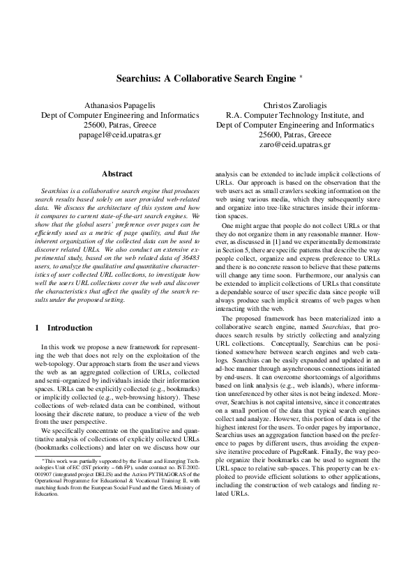 (PDF) Searchius: A Collaborative Search Engine