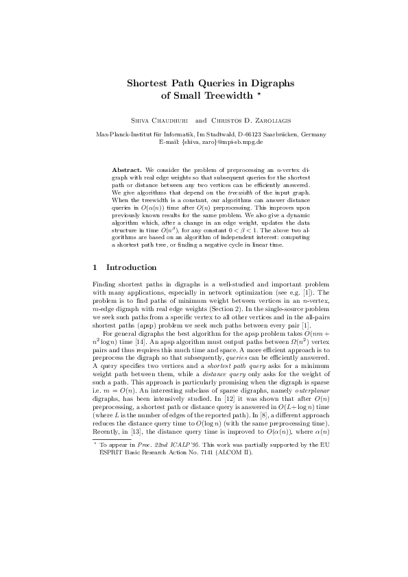Pdf Shortest Path Queries In Digraphs Of Small Treewidth