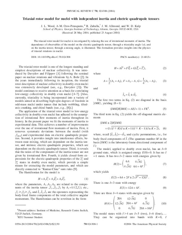(PDF) Triaxial rotor model for nuclei with independent inertia and ...