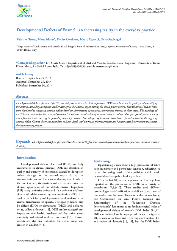 (PDF) Developmental Defects of Enamel : an increasing reality in the ...