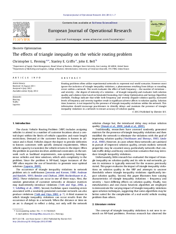 (PDF) The effects of triangle inequality on the vehicle routing problem