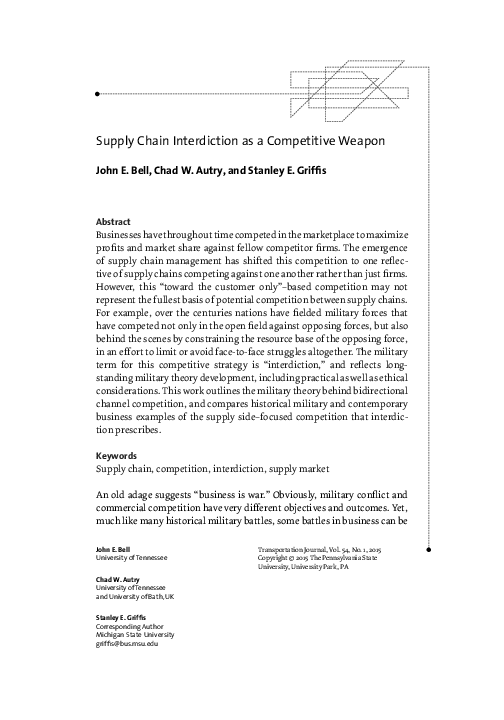 (PDF) Supply Chain Interdiction as a Competitive Weapon