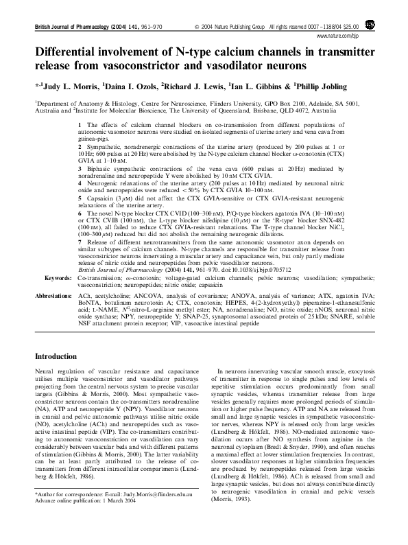 (PDF) Differential involvement of N-type calcium channels in ...