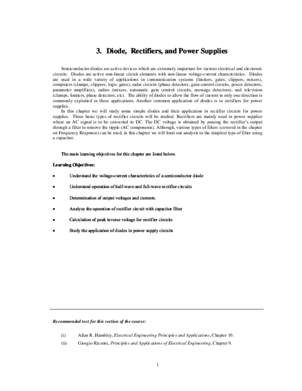 (PDF) 3. Diode, Rectifiers, and Power Supplies