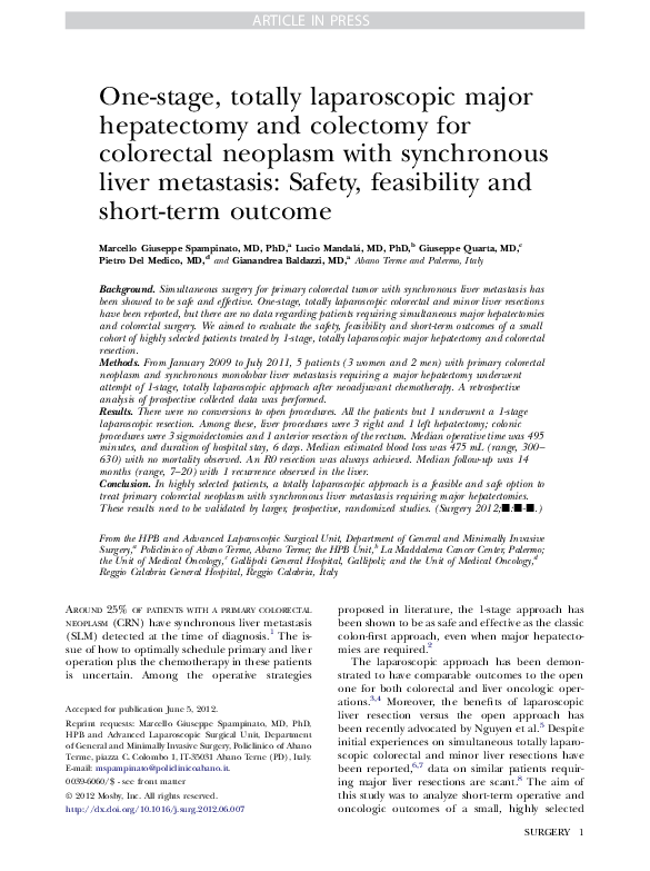 (PDF) Simultaneous Laparoscopic Anterior Resection and Left Hepatic Lobectomy for Stage IV ...