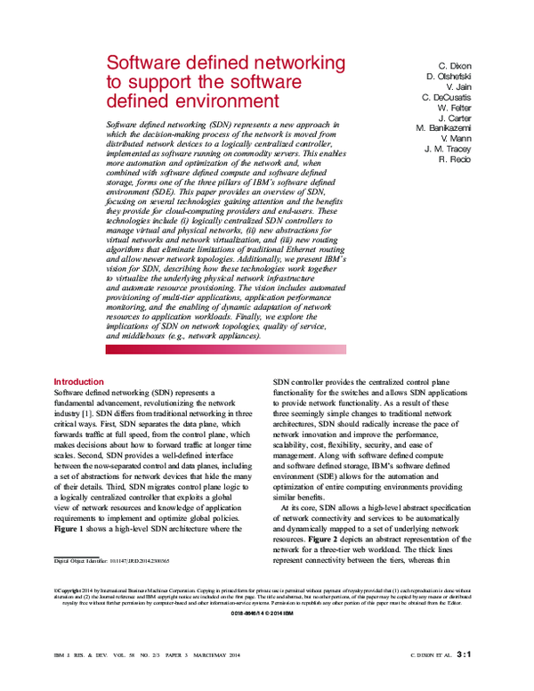 (PDF) Software defined networking to support the software defined ...