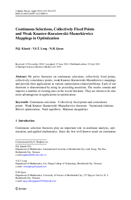 Pdf Continuous Selections Collectively Fixed Points And Weakly T