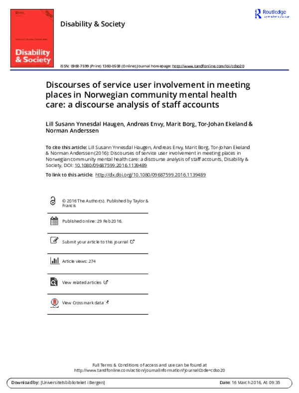 (PDF) Discourses of service user involvement in meeting places in ...