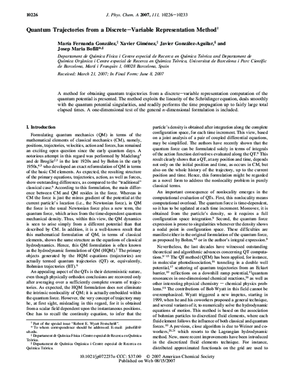 (PDF) Quantum Trajectories from a Discrete−Variable Representation Method