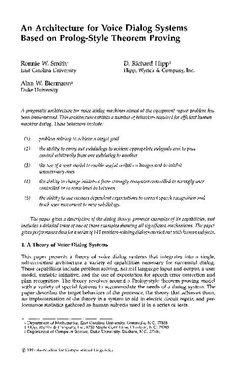 Pdf An Architecture For Voice Dialog Systems Based On Prolog Style Theorem Proving