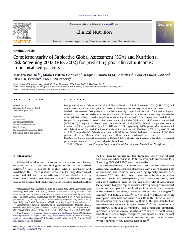 (PDF) Complementarity of Subjective Global Assessment (SGA) and ...