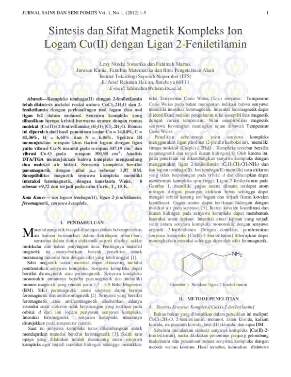 (PDF) Sintesis dan sifat magnetik kompleks ion logam Cu(II) dengan ...