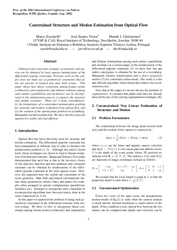 (PDF) Constrained structure and motion estimation from optical flow