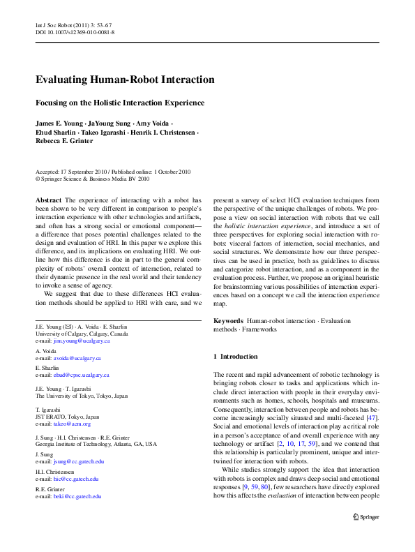 (PDF) Evaluating Human-Robot Interaction