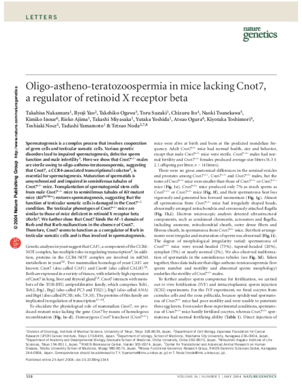 (PDF) Oligo-astheno-teratozoospermia in mice lacking Cnot7, a regulator ...