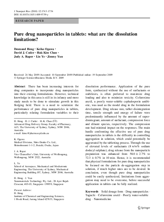 (PDF) Pure drug nanoparticles in tablets: what are the dissolution ...