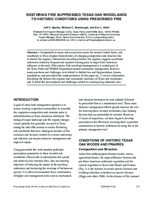 (PDF) Restoring fire suppressed Texas oak woodlands to historic ...