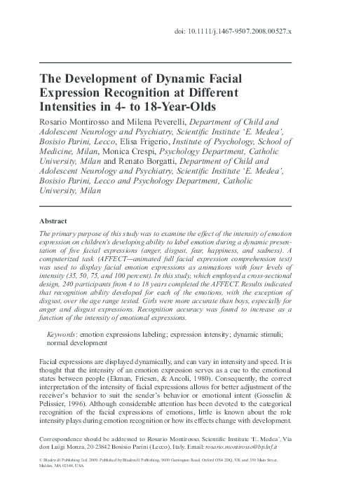 (PDF) The Development of Dynamic Facial Expression Recognition at Different Intensities in 4- to ...