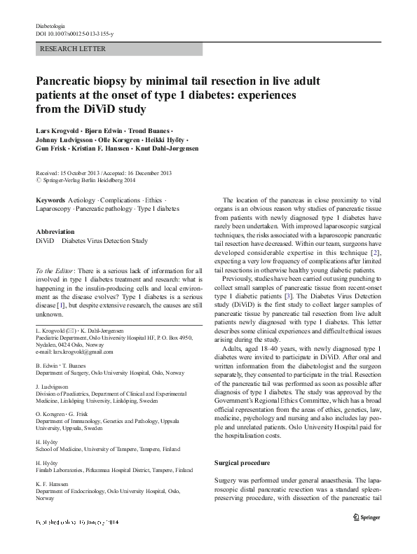 (PDF) Pancreatic biopsy by minimal tail resection in live adult ...