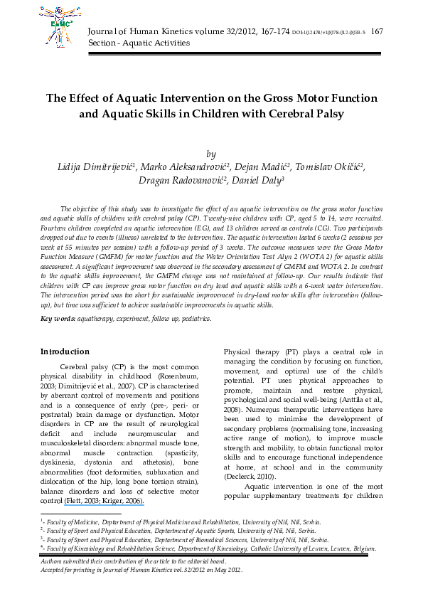(PDF) The Effect of Aquatic Intervention on the Gross Motor Function and Aquatic Skills in ...