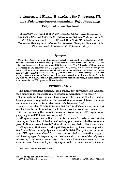(PDF) Intumescent flame retardant for polymers. III. The polypropylene ...