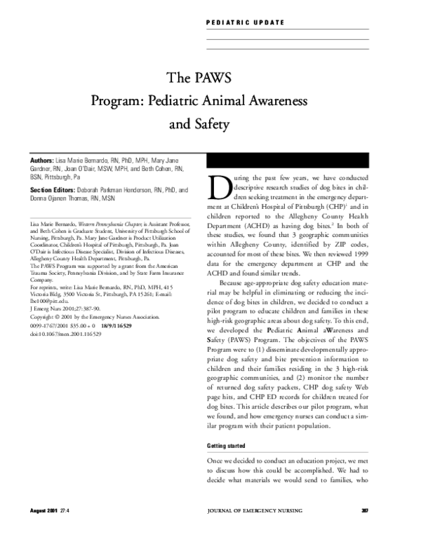 (PDF) The PAWS program: Pediatric animal awareness and safety