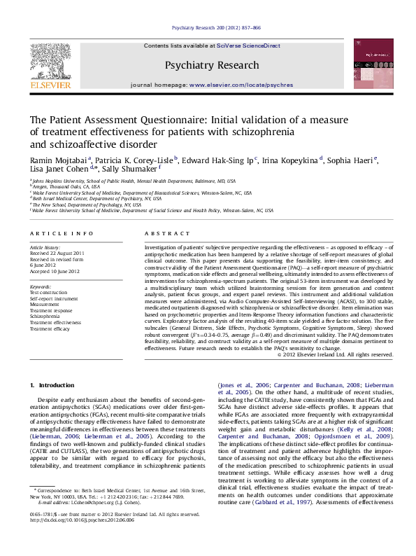 (PDF) The Patient Assessment Questionnaire: Initial validation of a ...