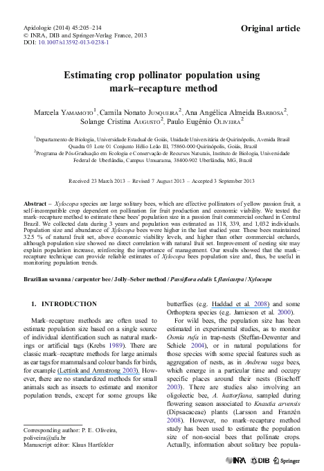 Pdf Estimating Crop Pollinator Population Using Mark Recapture Method