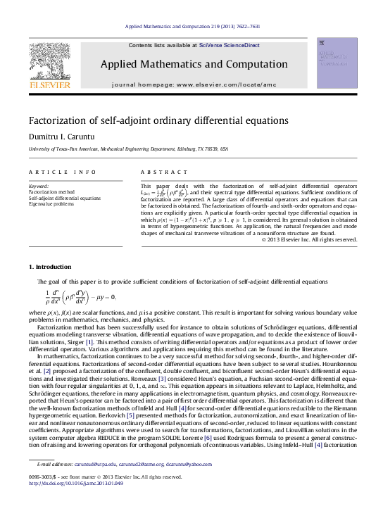 (PDF) Factorization of self-adjoint ordinary differential equations