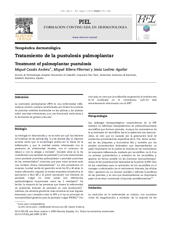 (PDF) Tratamiento de la pustulosis palmoplantar