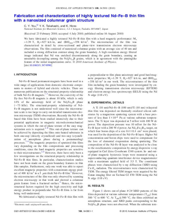 (PDF) Fabrication and characterization of highly textured Nd–Fe–B thin ...