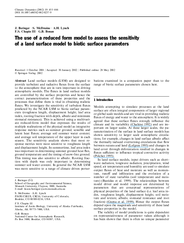 (PDF) The use of a reduced form model to assess the sensitivity of a ...