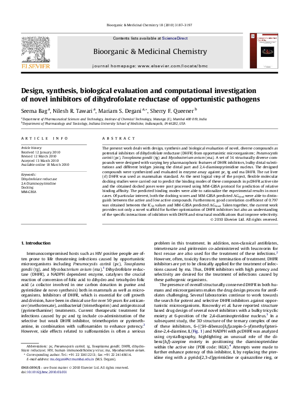 (PDF) Design, synthesis, biological evaluation and computational investigation of novel ...