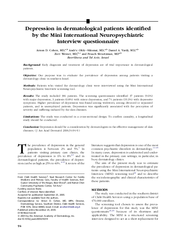 (PDF) Depression in dermatological patients identified by the Mini ...