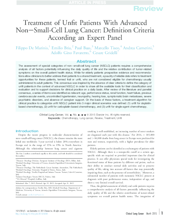 (PDF) Treatment of Unfit Patients With Advanced Non-Small-Cell Lung ...