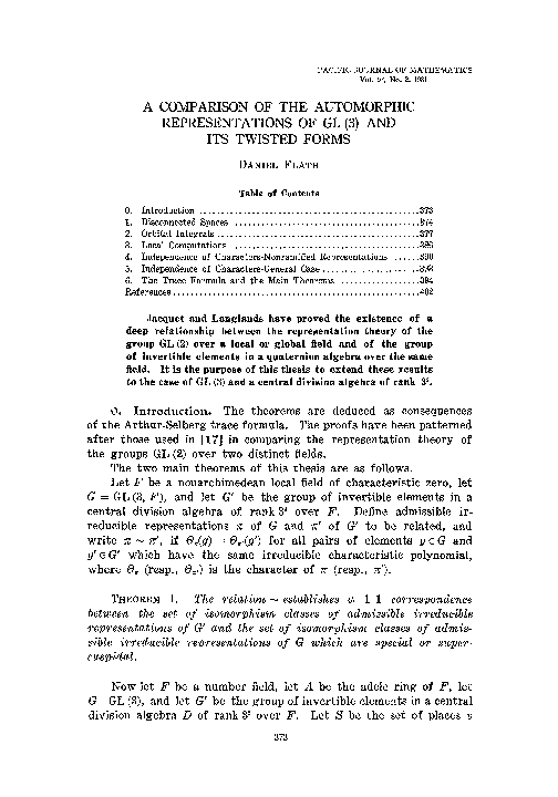 (PDF) A comparison of the automorphic representations of GL(3) and its ...