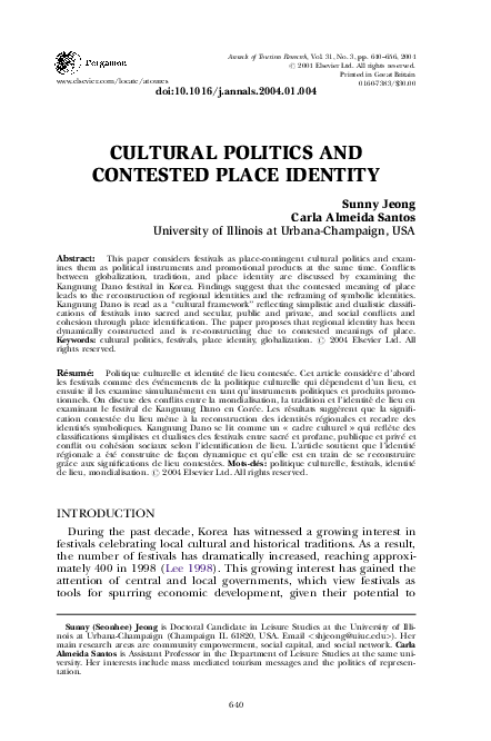 (PDF) CULTURAL POLITICS AND CONTESTED PLACE IDENTITY