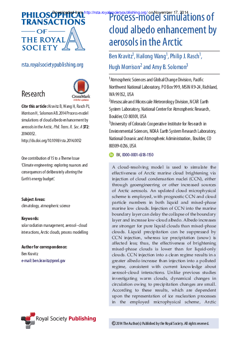 (PDF) Process-model simulations of cloud albedo enhancement by aerosols ...