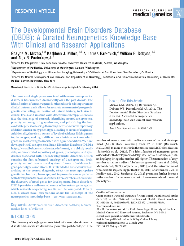 (PDF) The Developmental Brain Disorders Database (DBDB): A curated ...