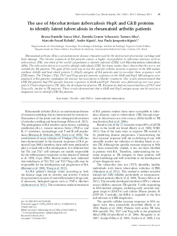 (PDF) The use of Mycobacterium tuberculosis HspX and GlcB proteins to ...