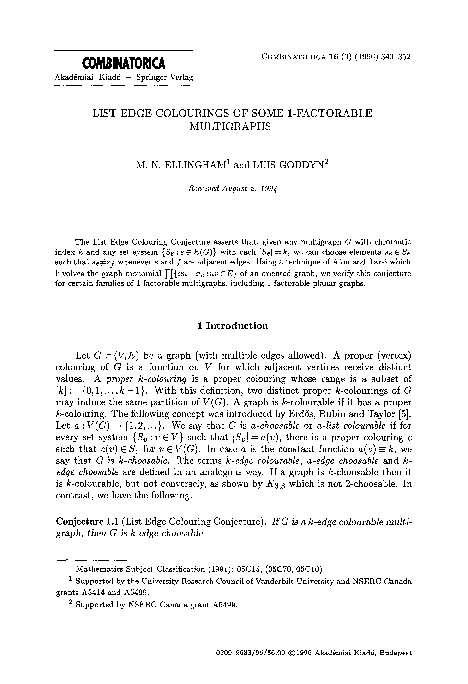 (PDF) List Edge Colourings of Some 1-Factorable Multigraphs | Mark ...
