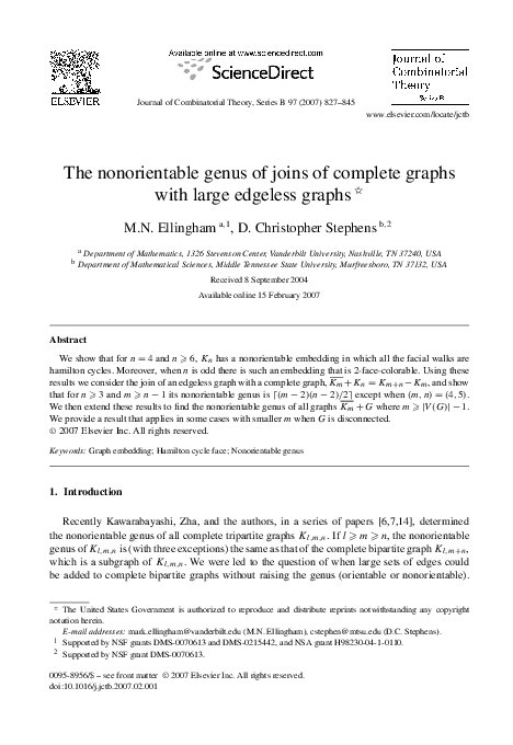 (PDF) The nonorientable genus of joins of complete graphs with large ...