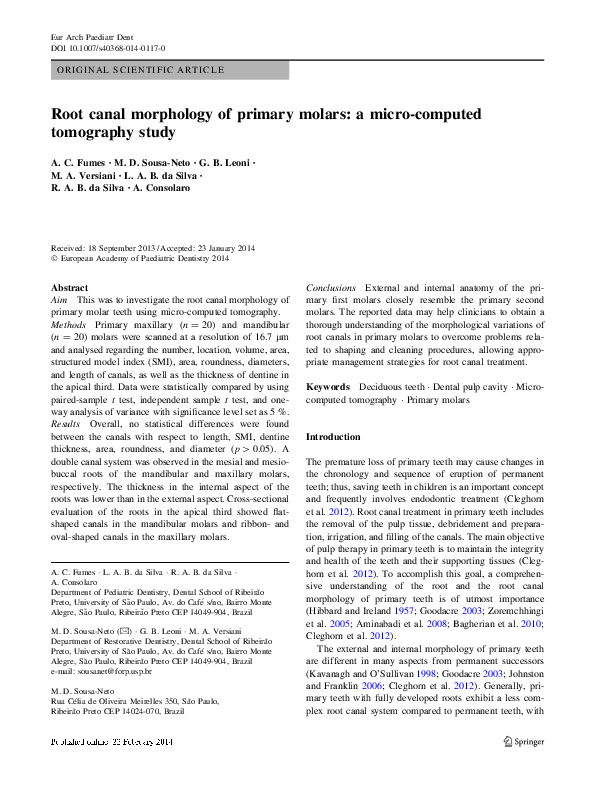 (PDF) Root canal morphology of primary molars: a micro-computed ...