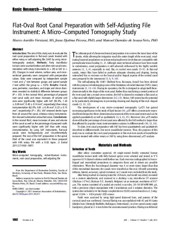 (PDF) Flat-Oval Root Canal Preparation with Self-Adjusting File ...